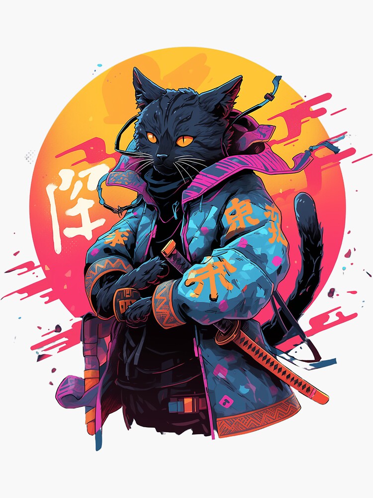 "Neon Ninja Cat" Sticker for Sale by NeonHorizon | Redbubble