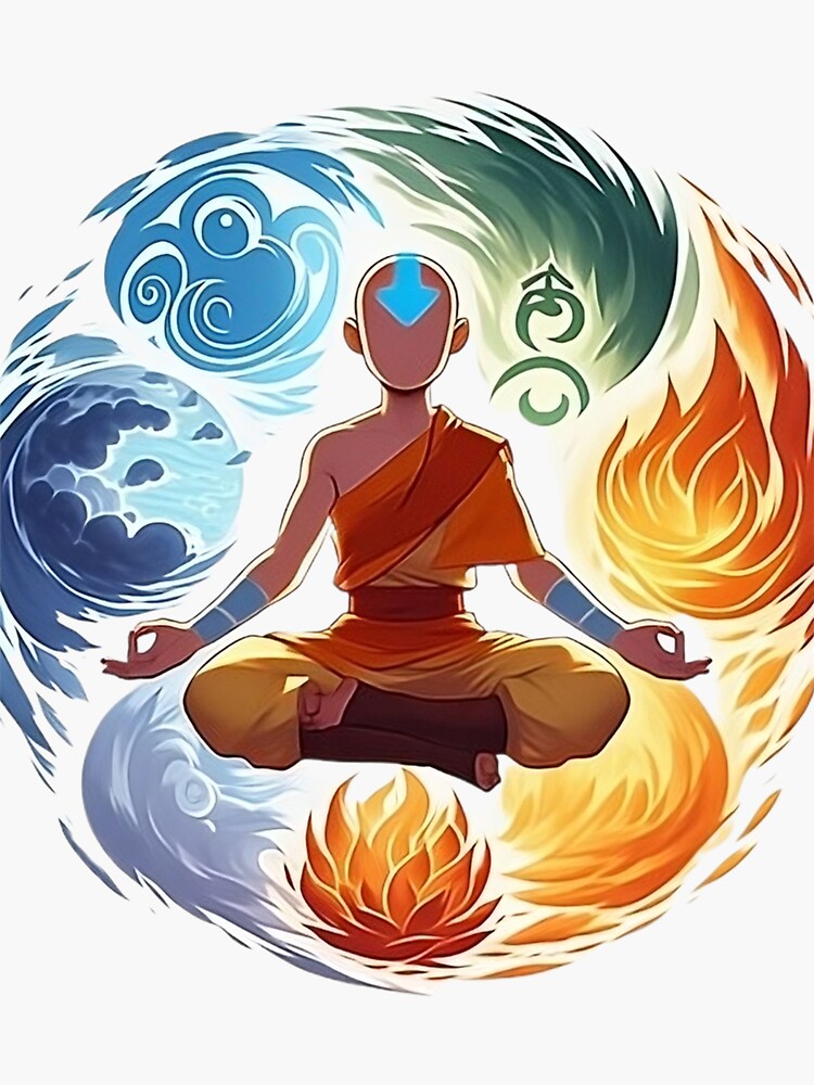 "Avatar Aang controlling the 4 elements " Sticker for Sale by Criativar- | Redbubble