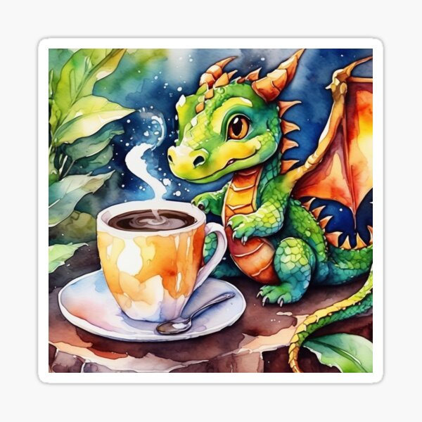 "Coffee Dragon" Sticker for Sale by Llyon34 | Redbubble