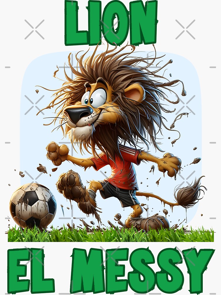 "Lion El Messy Funny Soccer Lion Cartoon" Sticker for Sale by André ...