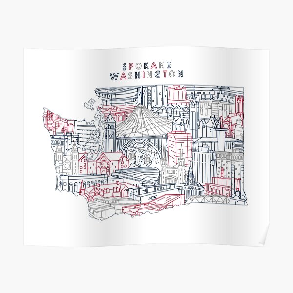 "Spokane Washington Skyline Landmarks Map Print" Poster by ...