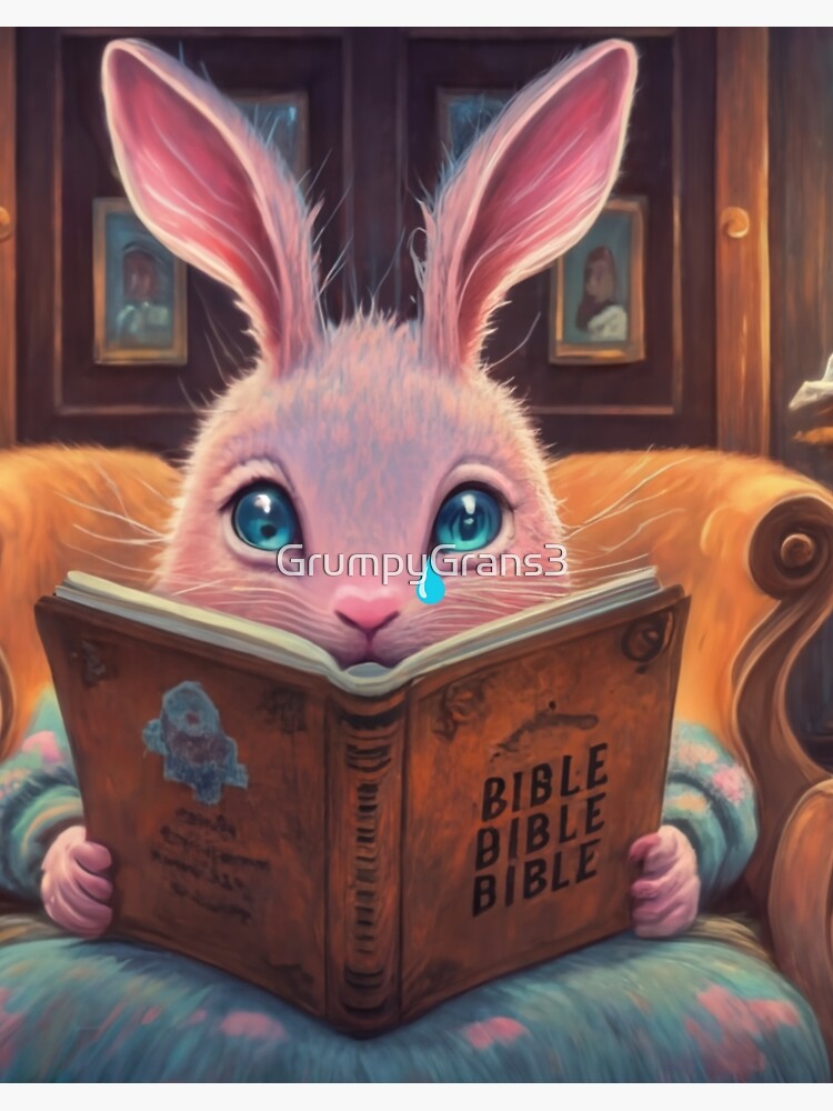 "A confused rabbit reading a bible with tears in his eyes" Art Board ...