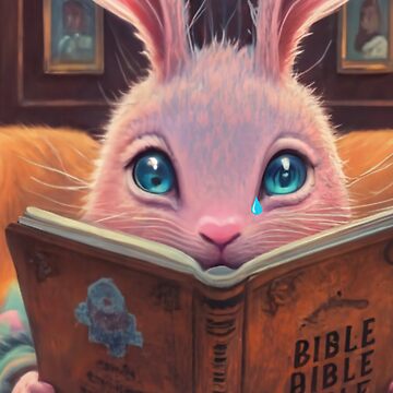 "A confused rabbit reading a bible with tears in his eyes" Art Board ...