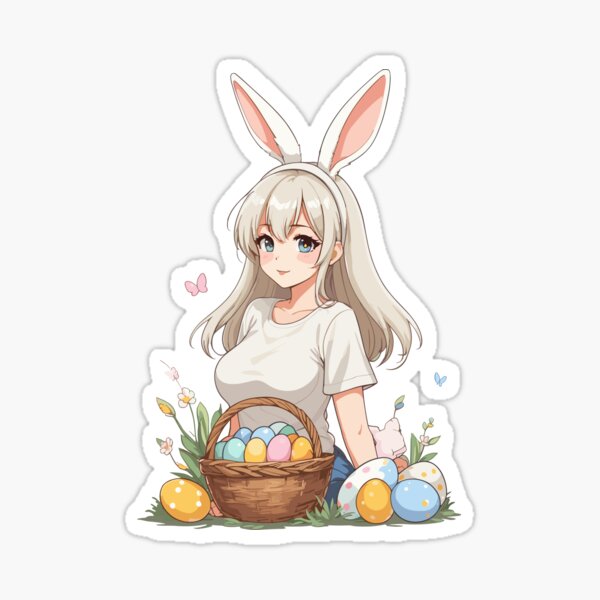"Anime Easter Kawaii Easter Bunny Manga Girl Otaku" Sticker by LuminOrb ...