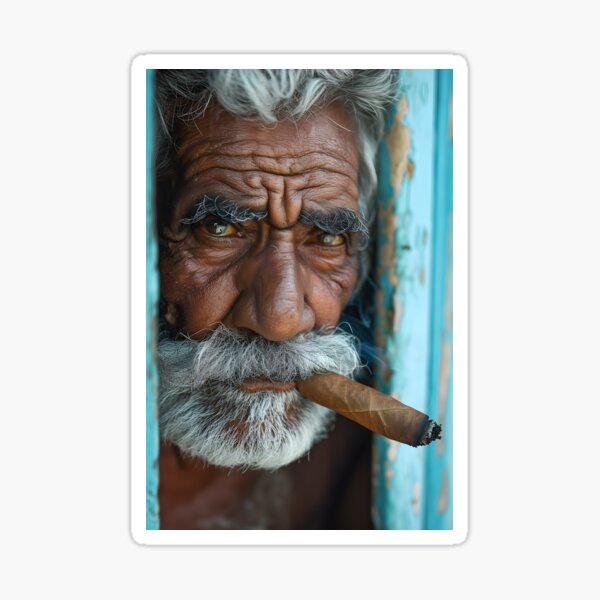 "Elderly man smoking a ciga" Sticker for Sale by Artessie | Redbubble