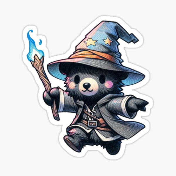 "Enchanted Wizard Bear with Blue Flame Magic Wand" Sticker for Sale by ...