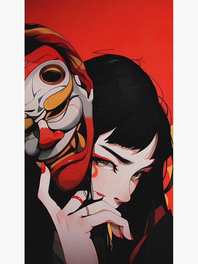 "Girl with Japanese demon mask" Sticker by NihoniShop | Redbubble