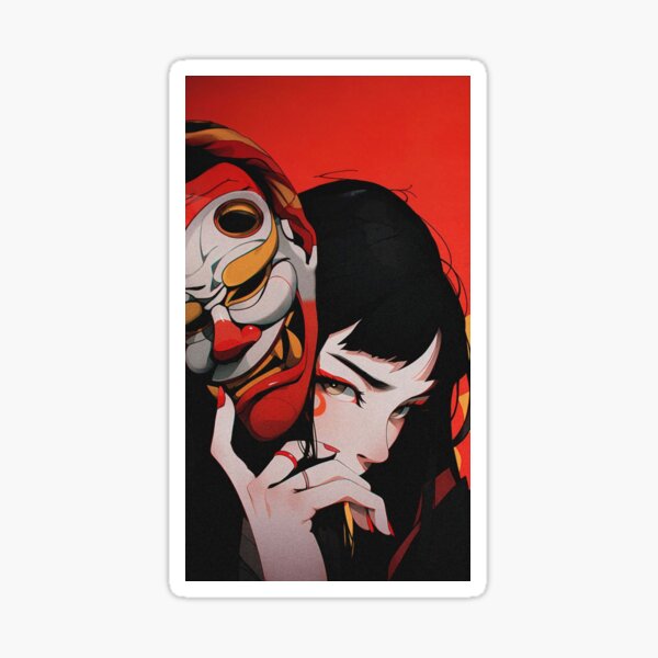 "Girl with Japanese demon mask" Sticker by NihoniShop | Redbubble