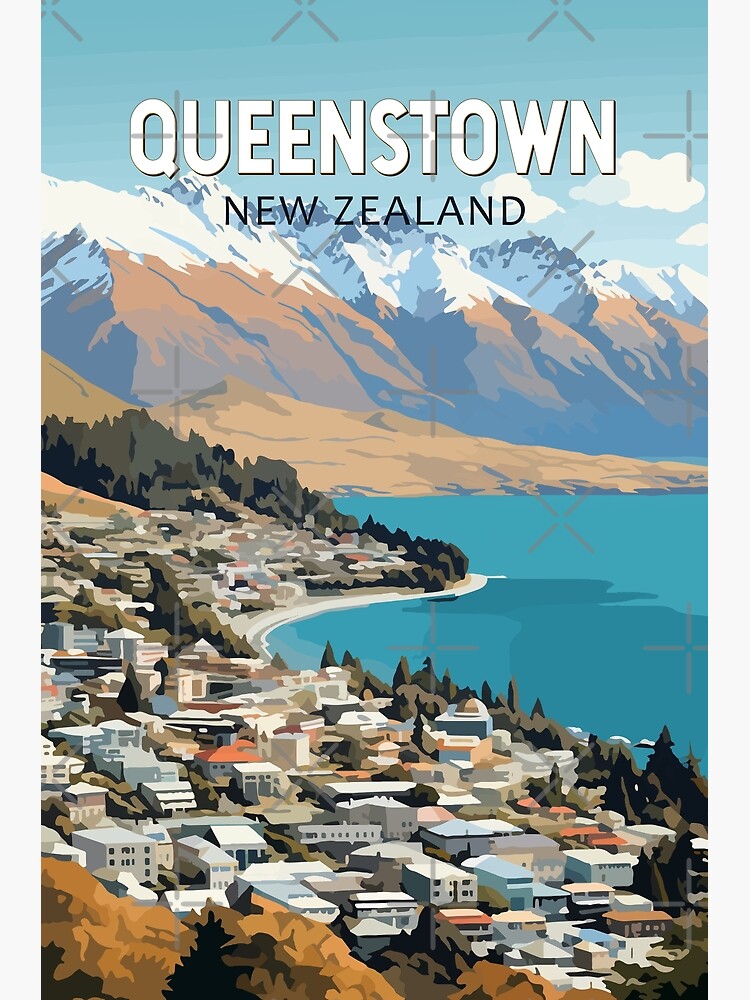 "Queenstown New Zealand Travel Art Vintage" Poster for Sale by ...