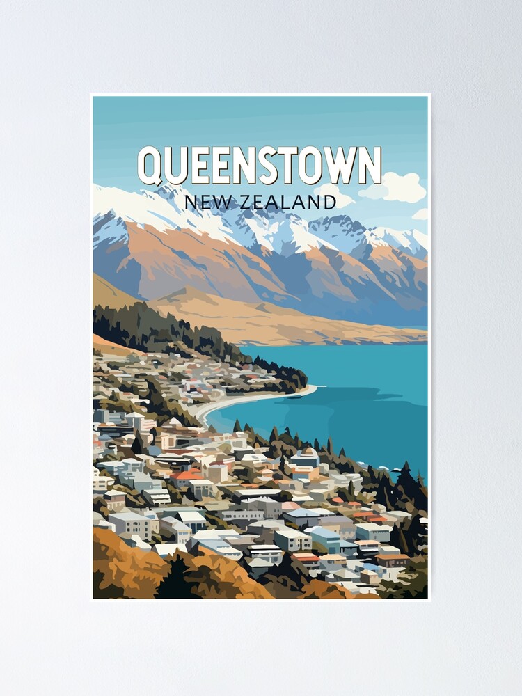 "Queenstown New Zealand Travel Art Vintage" Poster for Sale by ...