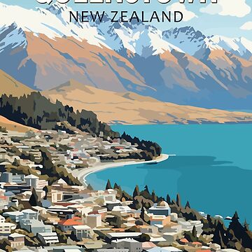 "Queenstown New Zealand Travel Art Vintage" Poster for Sale by ...