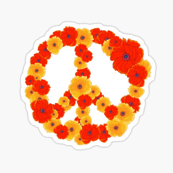 "Peace Sign Floral * poppies * Orange Yellow and Red Flowers *" Sticker ...