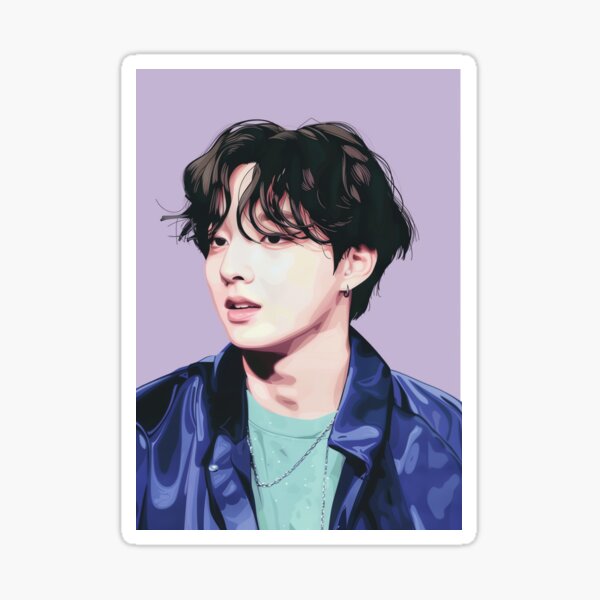 "BTS Jung Kook Illustration Drawing Purple Background" Sticker for Sale ...