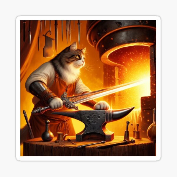"Cat Blacksmith" Sticker for Sale by Dreams--Cape | Redbubble