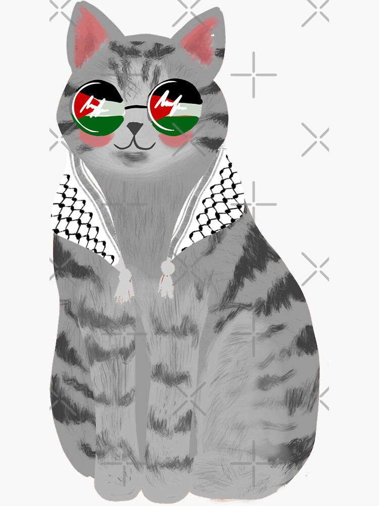 "Palestinian cat, Free Palestine, Keffiyeh" Sticker by amynek | Redbubble