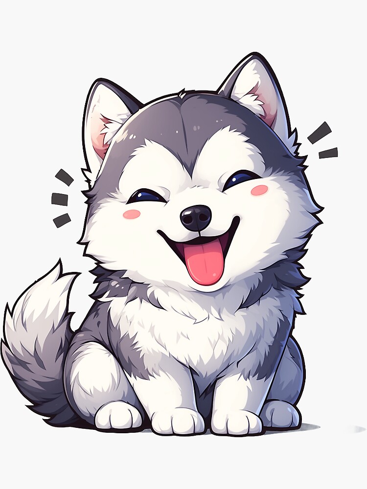 "Cute Husky Sticker, Smiling Dog Vinyl Decal, Kawaii Husky Laptop ...