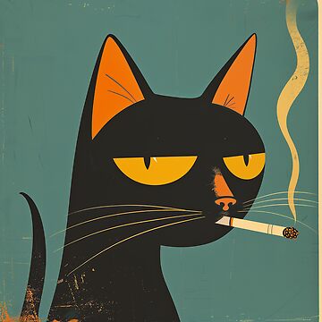 "Smokey Whiskers, Black cat smoking a cigar wall art, intellectual cat ...