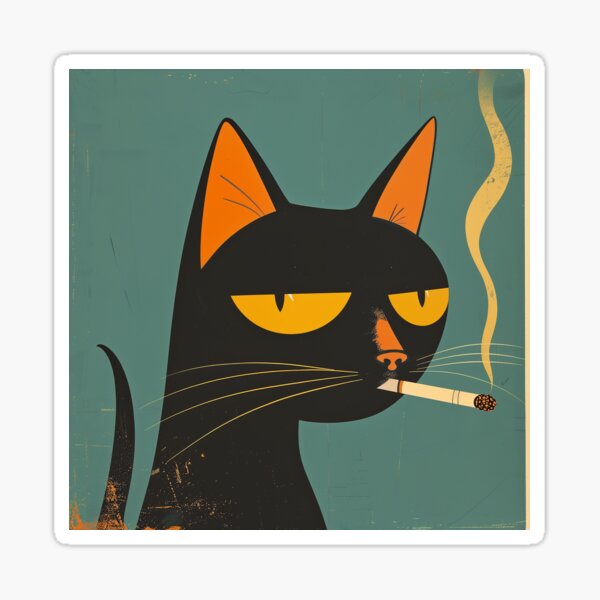 "Smokey Whiskers, Black cat smoking a cigar wall art, intellectual cat ...
