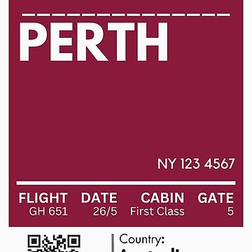 "Perth Airplane Boarding pass" Sticker for Sale by RoamInk | Redbubble