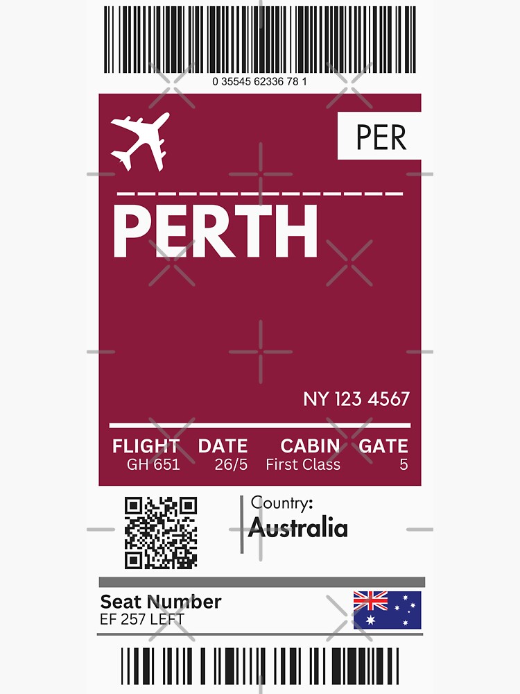 "Perth Airplane Boarding pass" Sticker for Sale by RoamInk | Redbubble