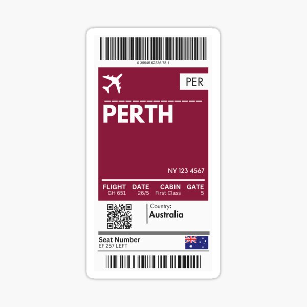 "Perth Airplane Boarding pass" Sticker for Sale by RoamInk | Redbubble