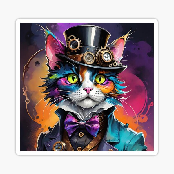 "Steampunk cat" Sticker for Sale by Rex3469 | Redbubble