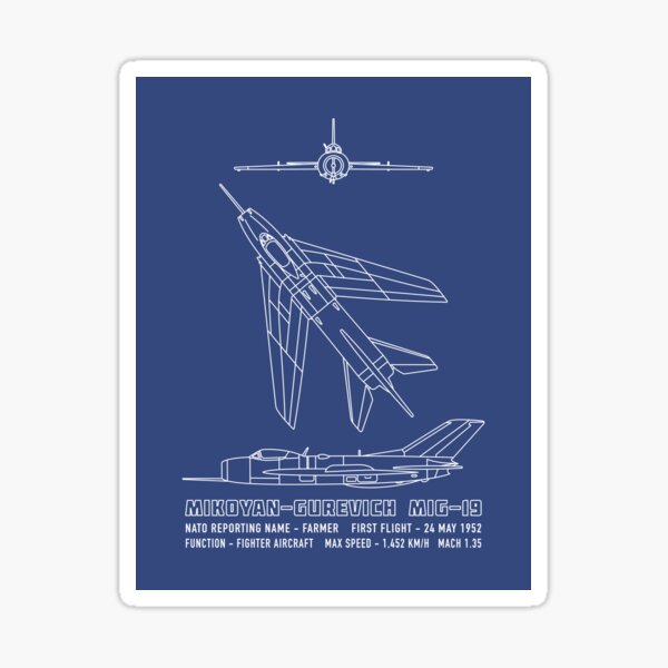 "MiG 19 Russian Fighter Plane Blueprints Infographic Diagrams" Sticker ...