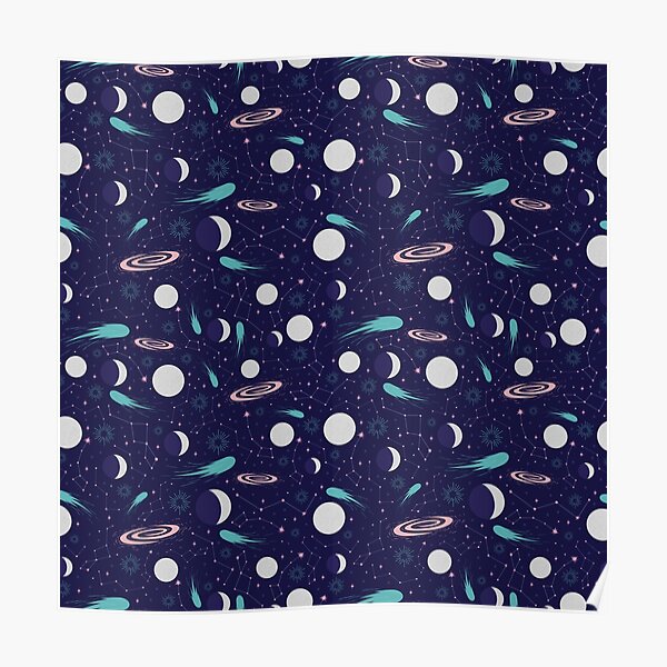 "Moon and meteoroids amoung pink constellation" Poster by Pinata ...