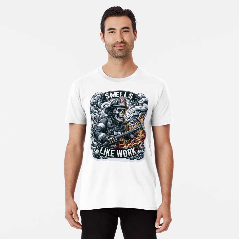 "Skeleton Firefighter Smells Like Work" Sticker for Sale by ...