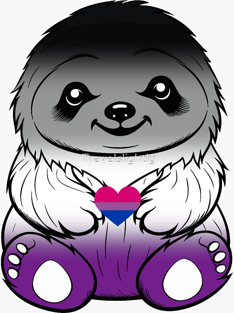 "Cute Asexual Biromantic Pride Flag Sloth, Subtle Kawaii Asexual ...