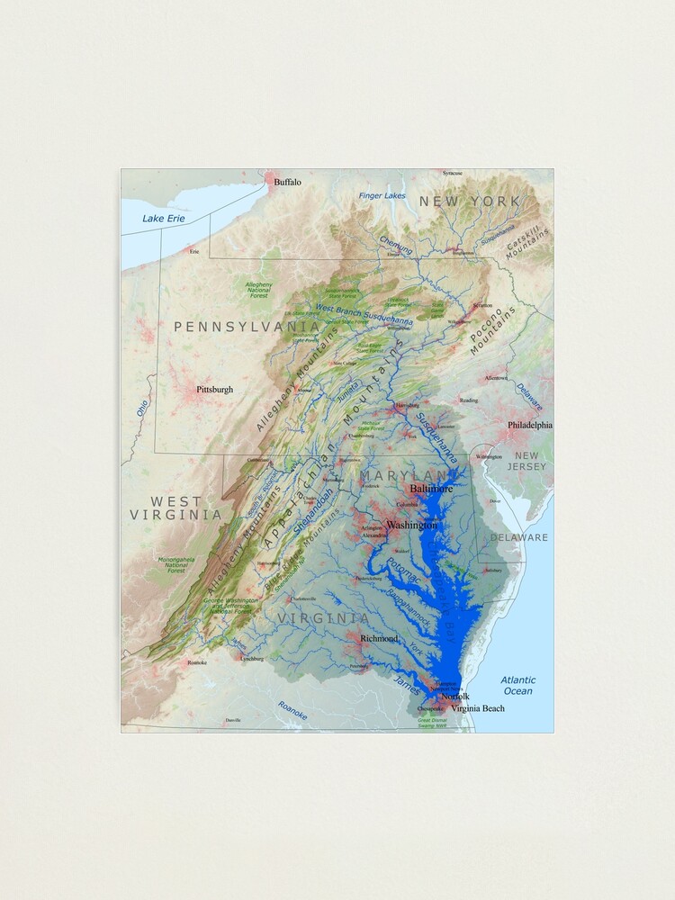 "Chesapeake Bay Watershed Map - Labeled" Photographic Print for Sale by ...