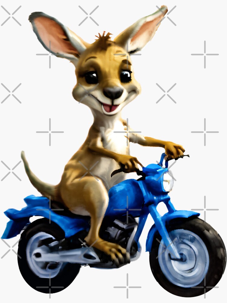 "Cute Smiling Kangaroo Riding a Motorcycle" Sticker for Sale by ...
