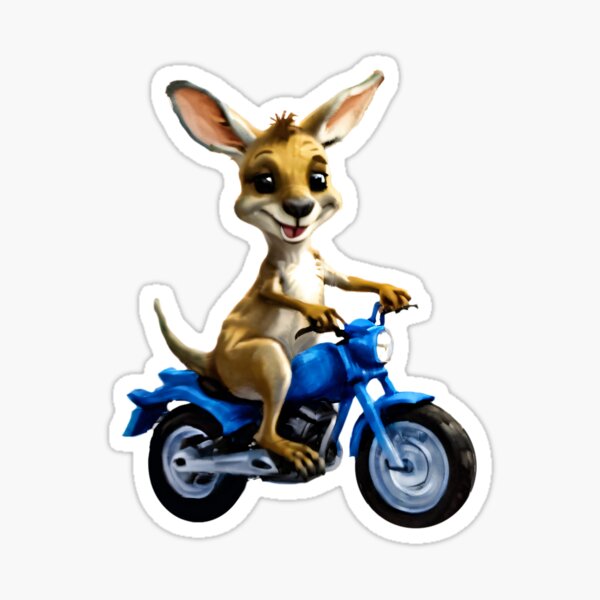 "Cute Smiling Kangaroo Riding a Motorcycle" Sticker for Sale by ...