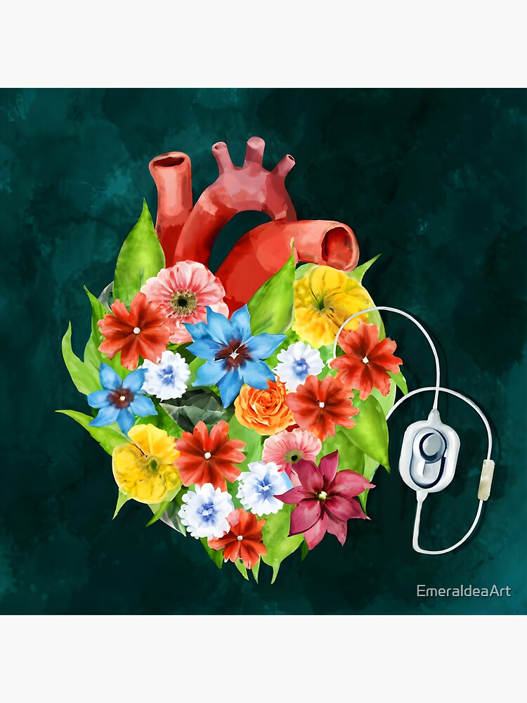 "Watercolor Floral Anatomy heart with pacemaker" Sticker for Sale by ...