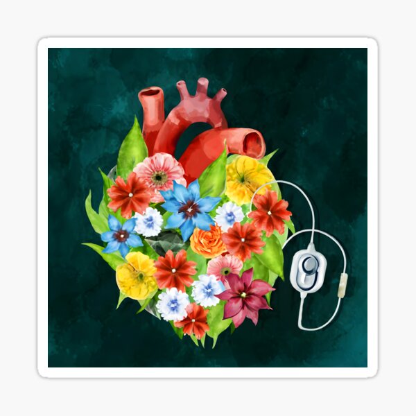 "Watercolor Floral Anatomy heart with pacemaker" Sticker for Sale by ...