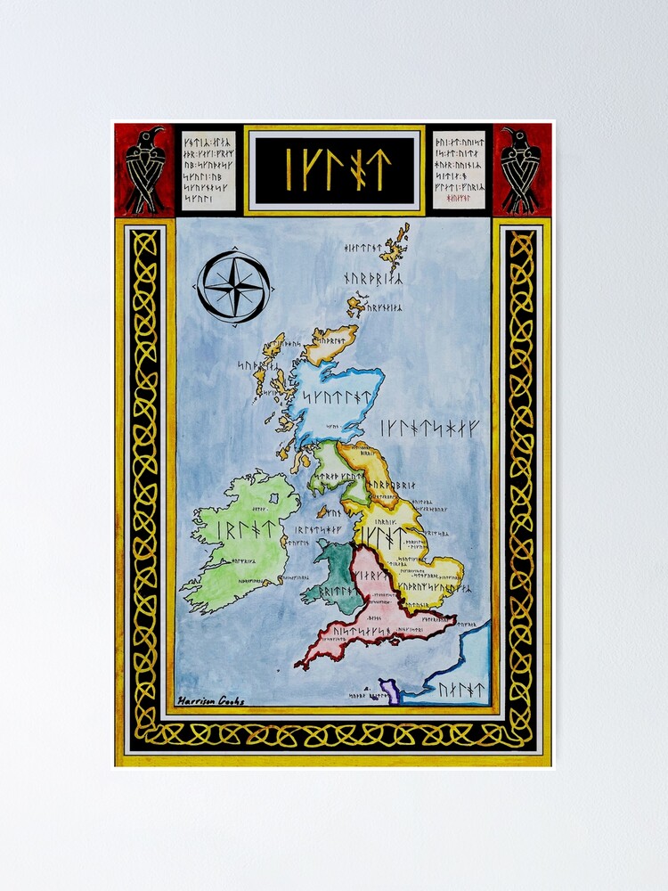 "Danelaw Map; Runic map of Anglo-Saxon Britain" Poster for Sale by ...