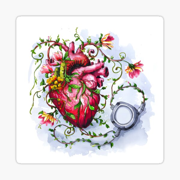 "Watercolor Botanical Anatomical heart with pacemaker" Sticker for Sale ...