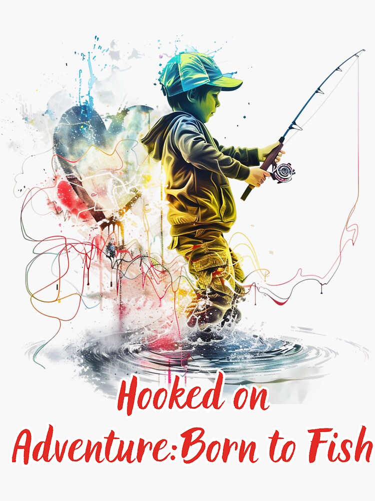 "Young Fisherman. Hooked on Adventure Born to Fish" Sticker for Sale by ...