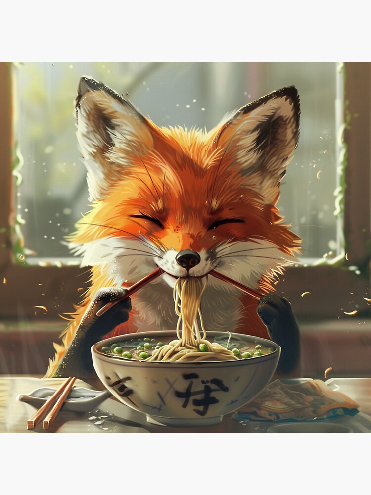 "Cute fox eating ramen design " Sticker for Sale by FlawlessDraft ...