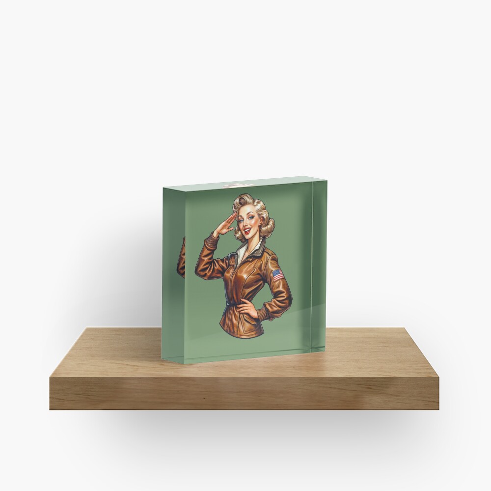 "WW2 Pinup girl in leather jacket saluting" Sticker for Sale by ...