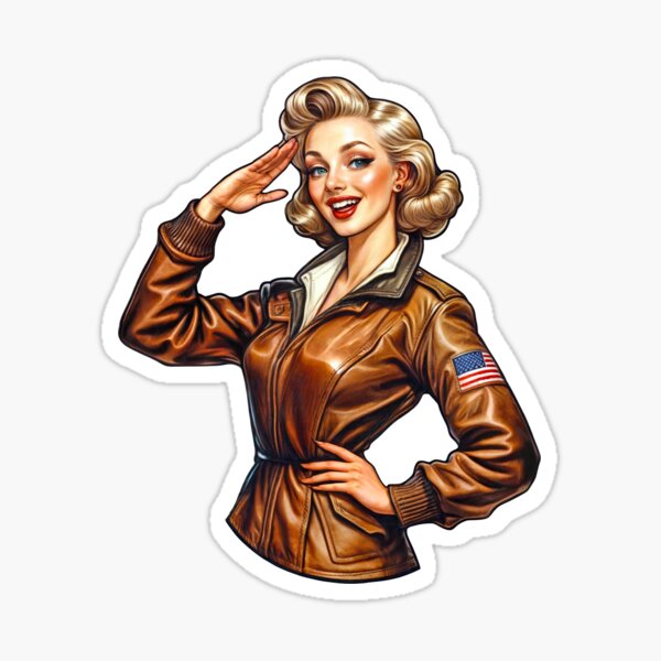 "WW2 Pinup girl in leather jacket saluting" Sticker for Sale by ...