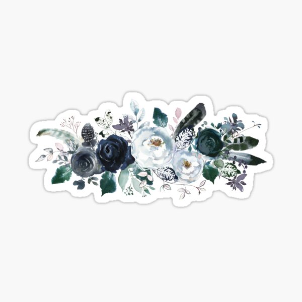 "Navy and White floral on navy blue" Sticker for Sale by skenworthy ...