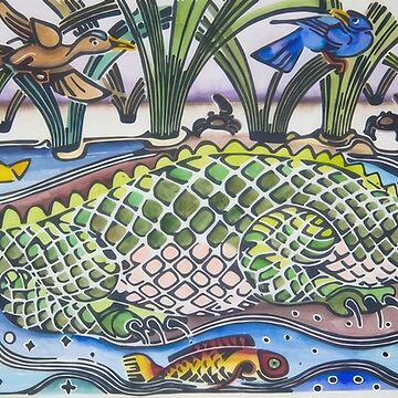 "alligator in the marsh grass – realizations by Walter Anderson" Framed ...