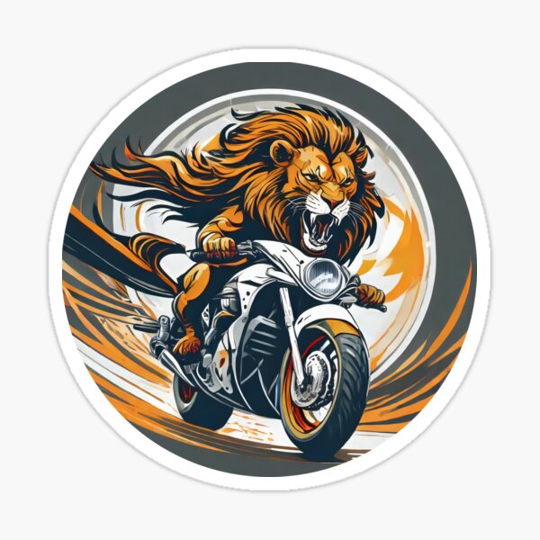 "Wild Lion racing on a motorcycle" Sticker for Sale by BADESIGNZZ ...