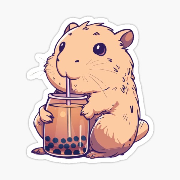 "Cute Kawai Capybara Drinking Boba Bubble Tea" Sticker for Sale by ...