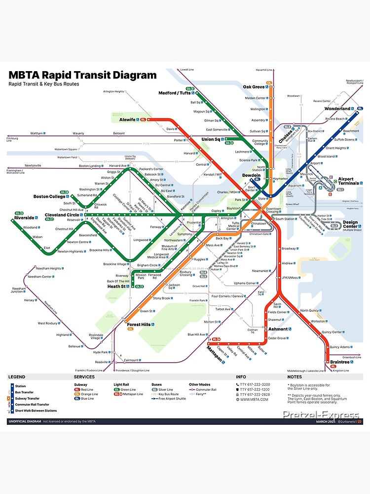 "MBTA Rapid Transit Map [Light]" Photographic Print for Sale by Pretzel-Express | Redbubble