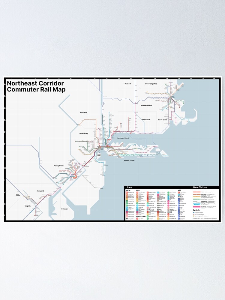 "Light - Northeast Corridor Commuter Rail Map" Poster for Sale by ...