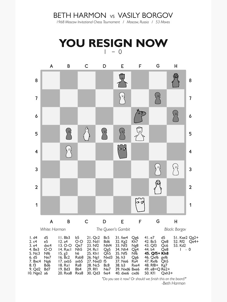 "You Resign Now - Beth Harmon vs Vasily Borgov - Infamous Chess" Poster ...