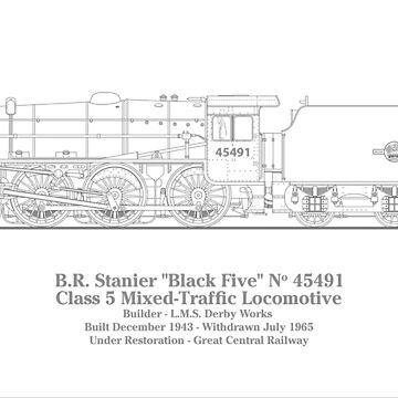 "BR/LMS Stanier Black 5 No 45491- Line Drawing" Sticker for Sale by ...