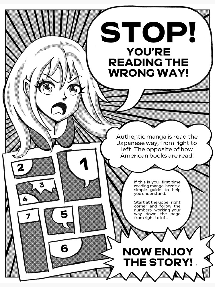 "Stop! You're Reading the Wrong Way! Manga Design" Sticker for Sale by ggrais | Redbubble